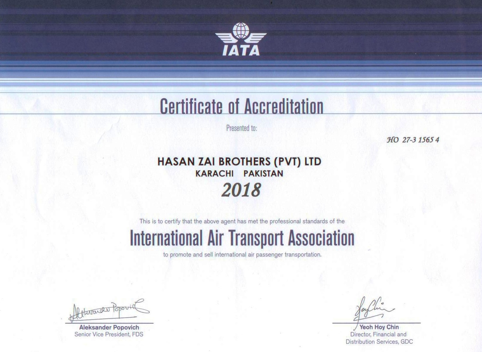 IATA Certificate – Hasan Zai
